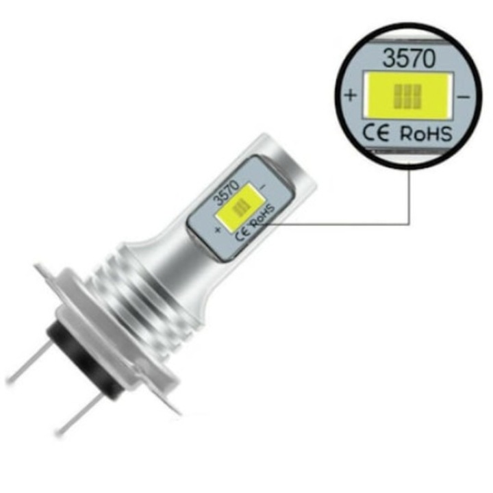 Set 2 Becuri auto H7, CREE 12 LED SMD, 80W/bec, alb rece - eMAG.ro