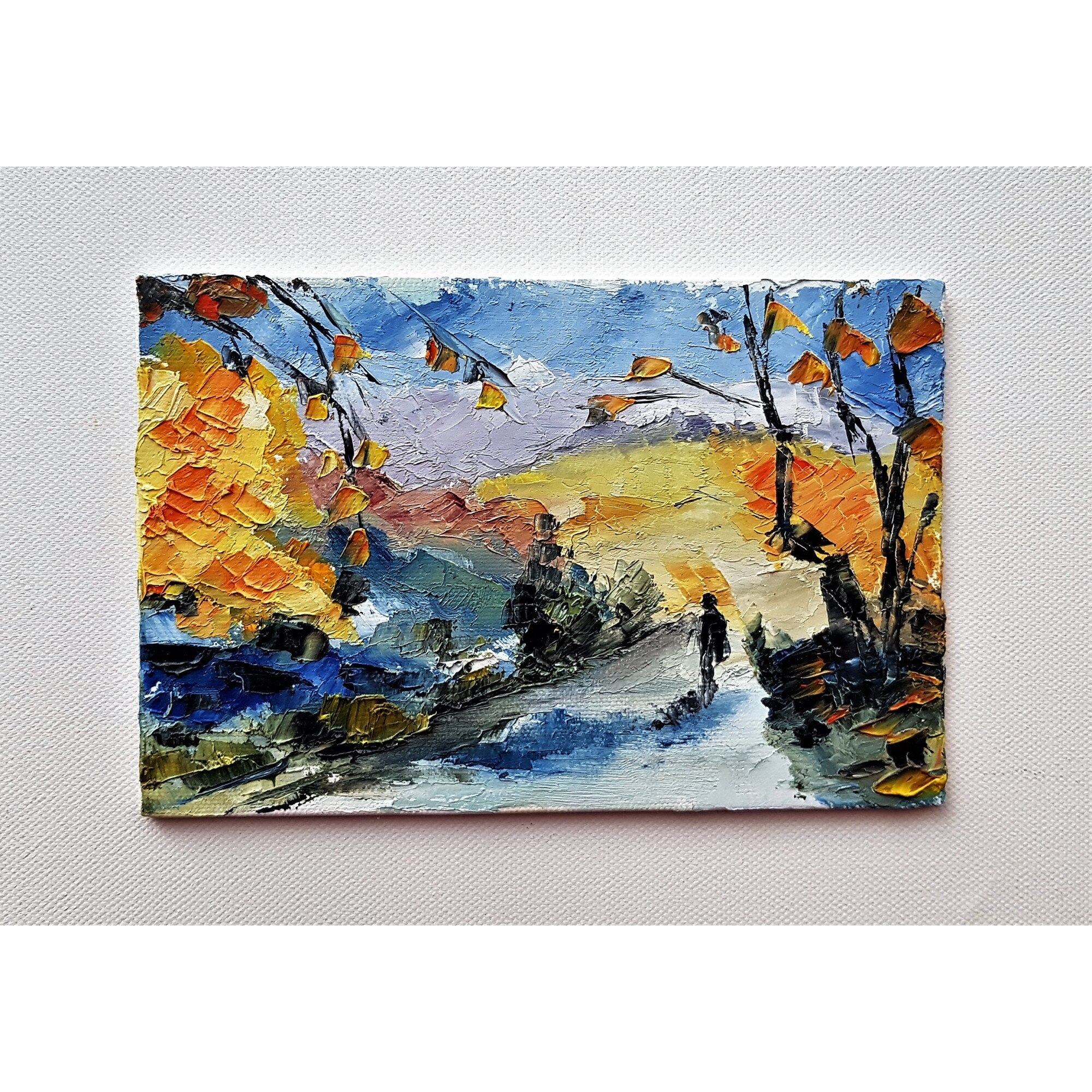 Tablou pictat manual pe panza cartonata, Unicat, Arsita verii, Peisaj ...