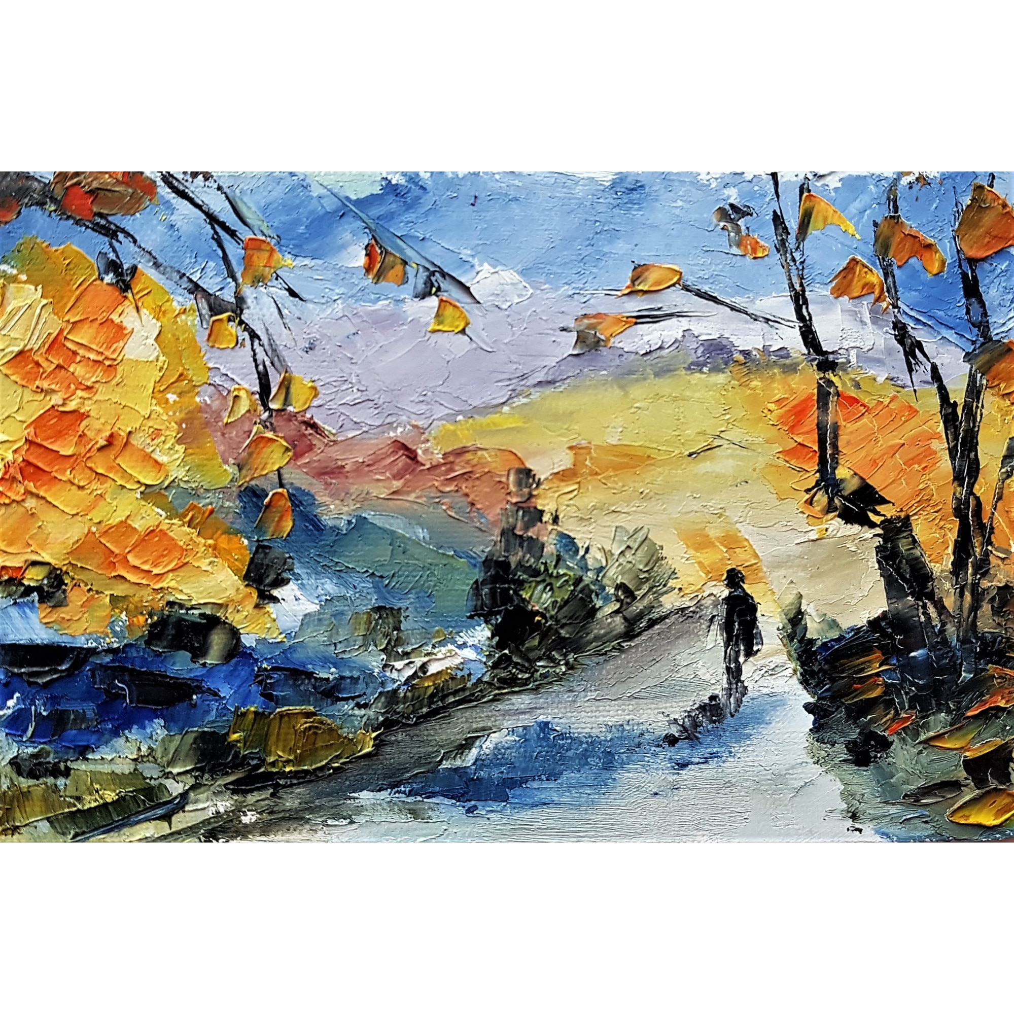 Tablou pictat manual pe panza cartonata, Unicat, Arsita verii, Peisaj ...