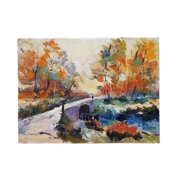 Tablou pictat manual pe panza cartonata, unicat, "Culorile toamnei ...