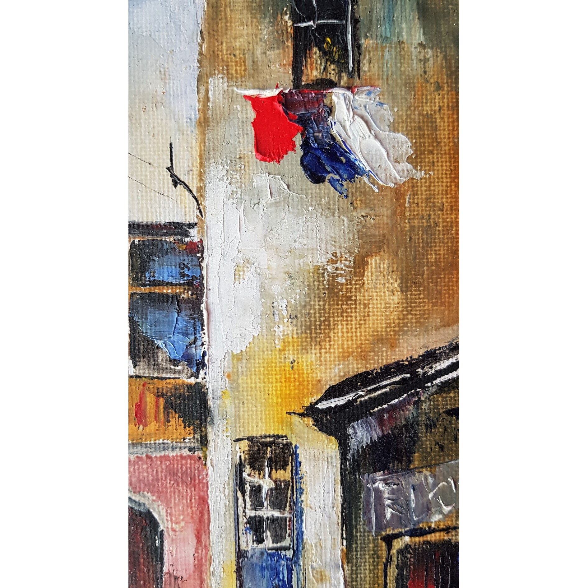 Tablou pictat manual pe panza cartonata, unicat, "Colt de mahala ...