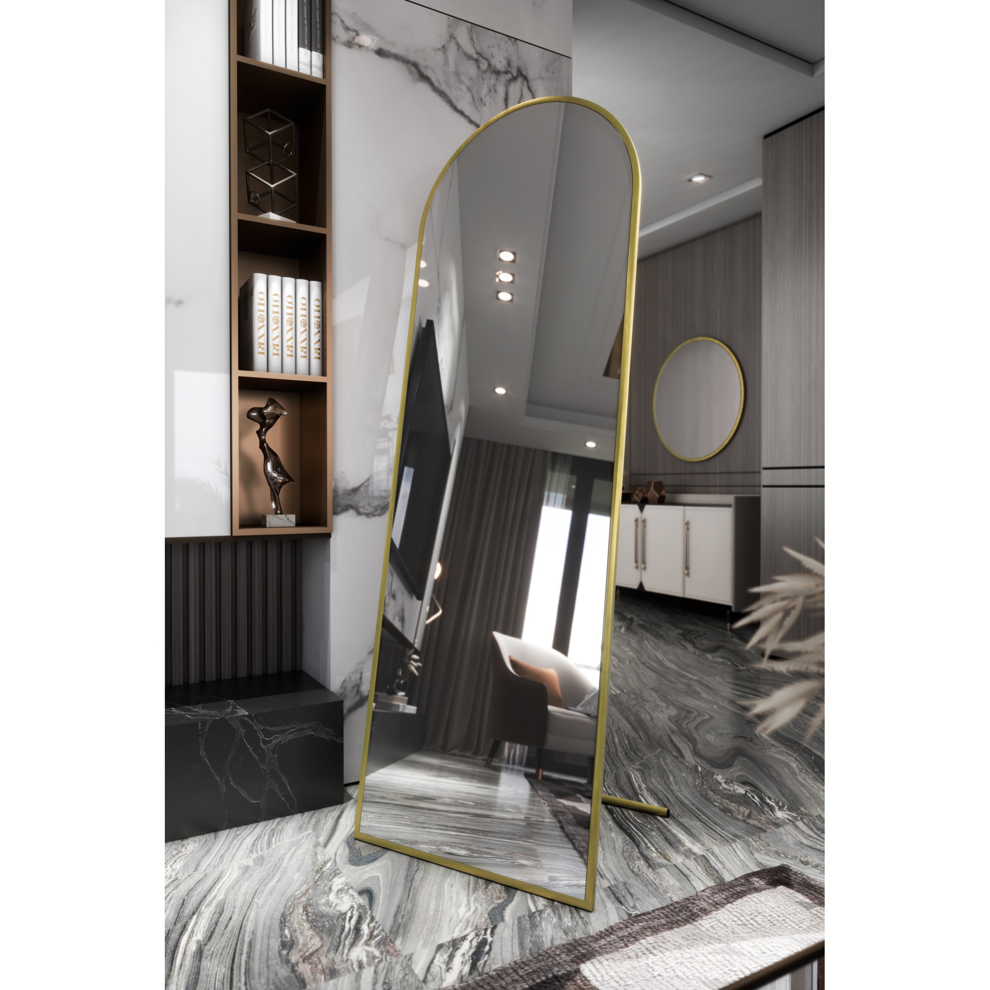 Oglinda de podea ovala, Marsah Home, 180x60 cm, rama metalica auriu ...