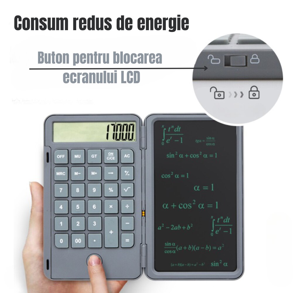 Calculator de birou pliabil cu ecran LCD 6.5 inch, creion de scris ...