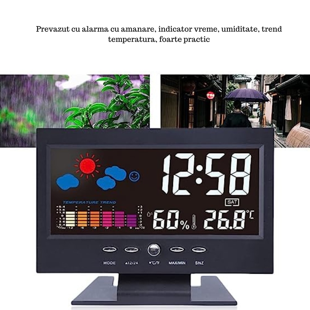 Termometru si Higrometru digital Zadabso, Statie meteo, Ceas cu alarma ...