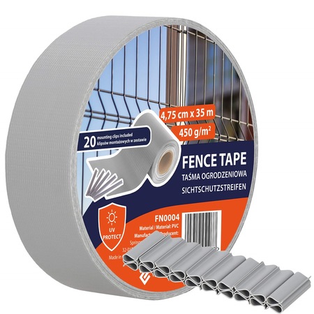 Banda PVC pentru gard, 4.75 cm x 35 m, 450 g/m2, Gri - eMAG.ro