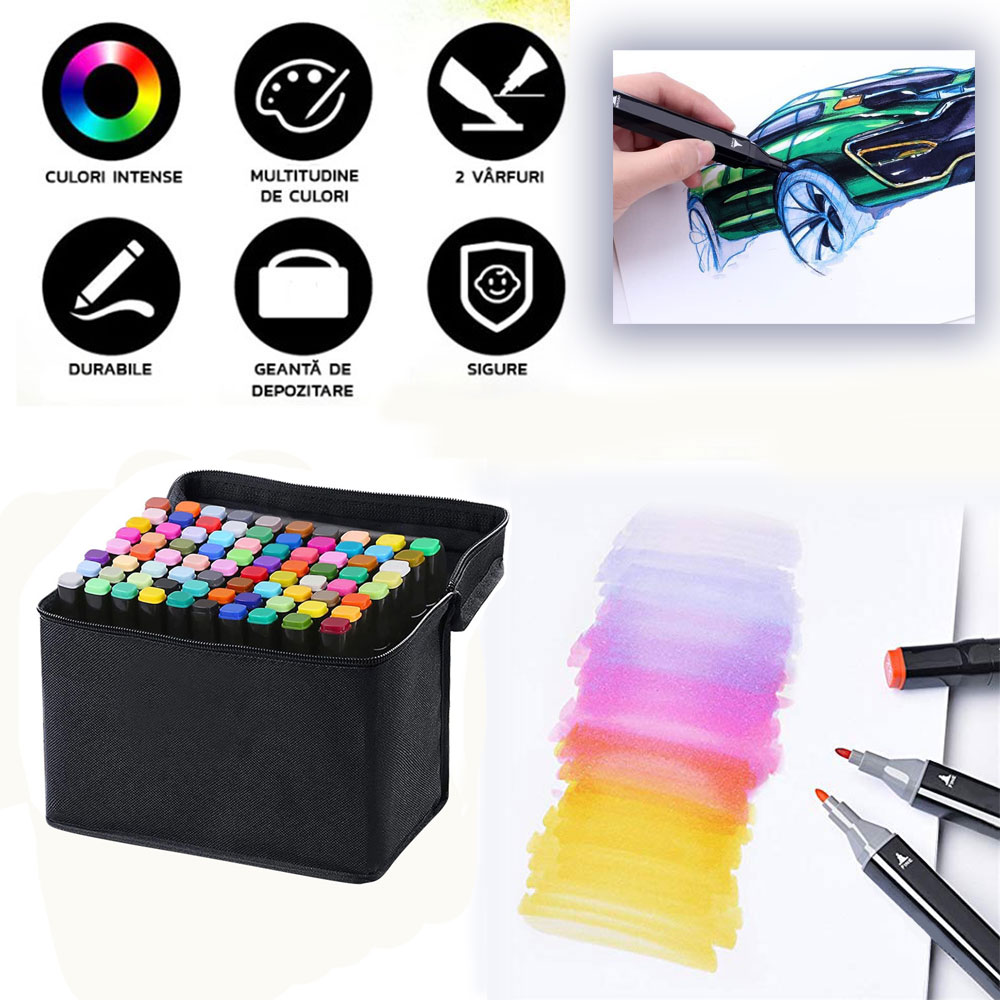 Set 80 De Carioci Multicolor SIKS Cu 2 Capete, Tip Marker, Cerneala Pe ...