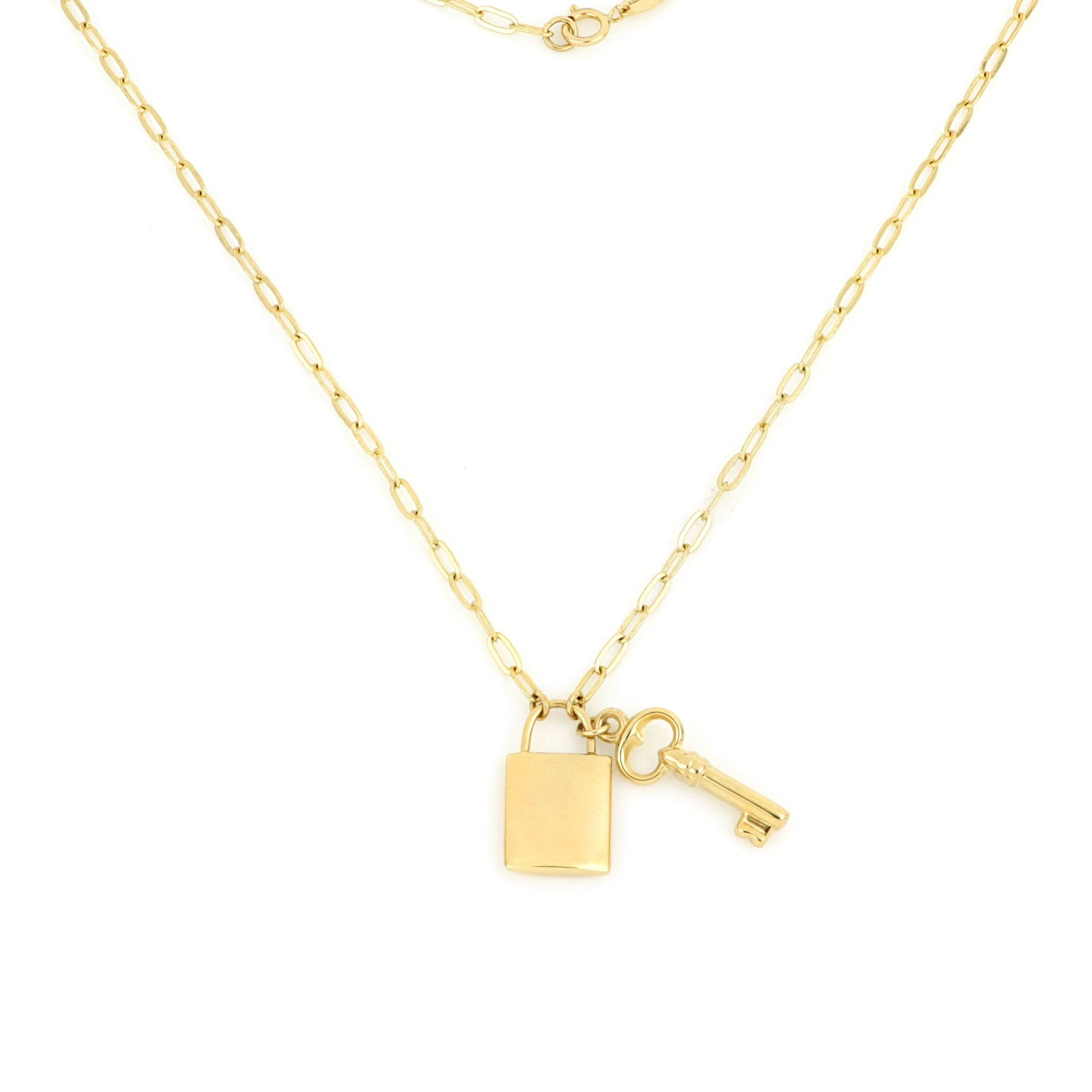 Lant dama cu pandante fixe in forma de cheie si lacat, aur 14k - eMAG.ro