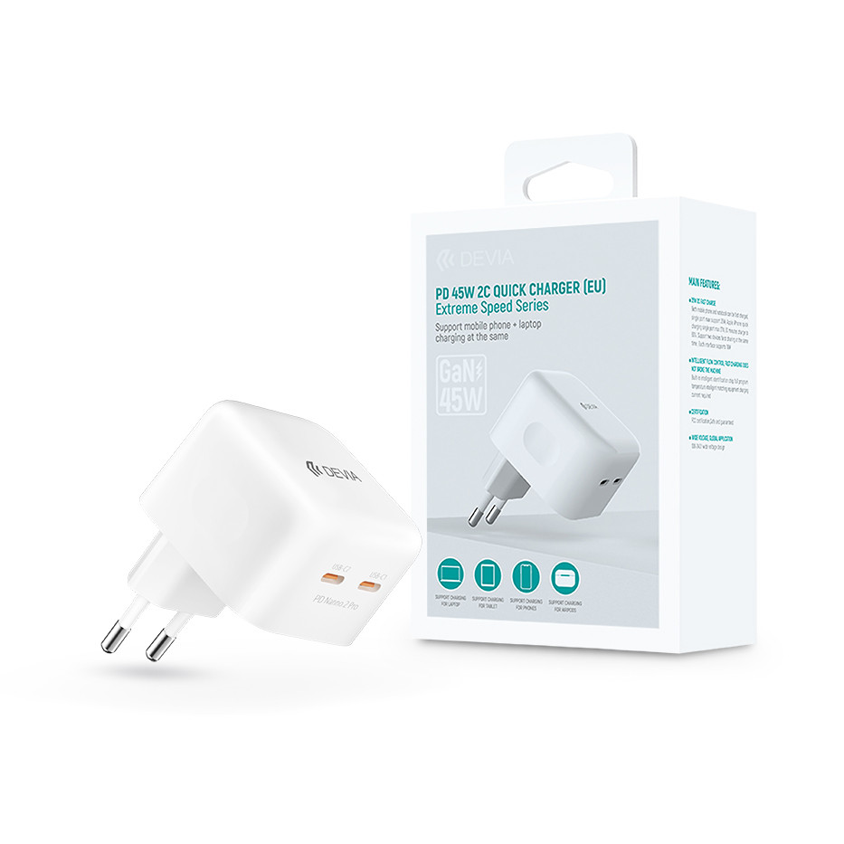 Devia Gan Hálózati Töltő Adapter 2xtype C Bemenettel 45w Devia