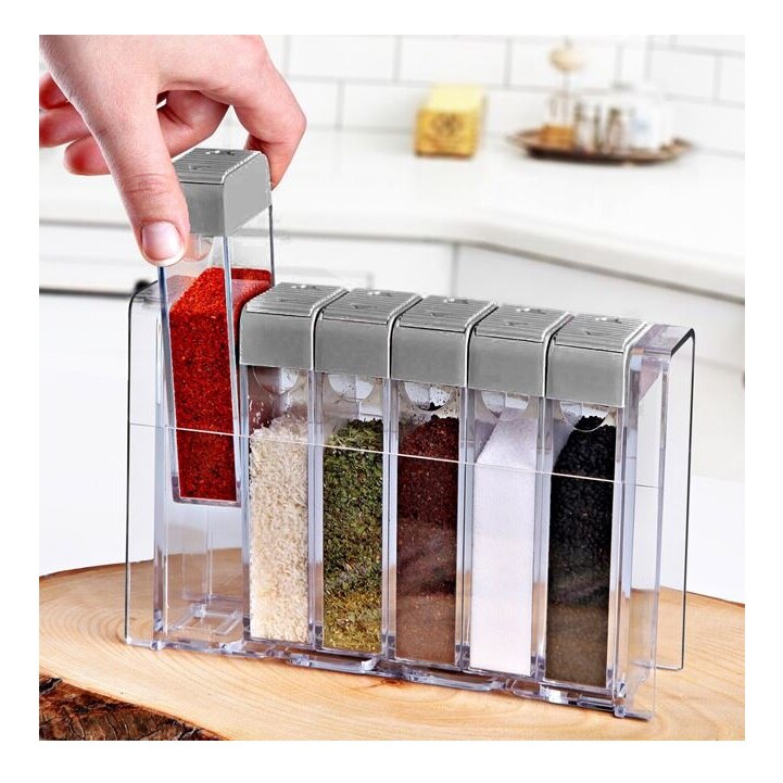 Set 6 borcane pentru condimente, plastic, 17,5x5x12 cm - eMAG.ro