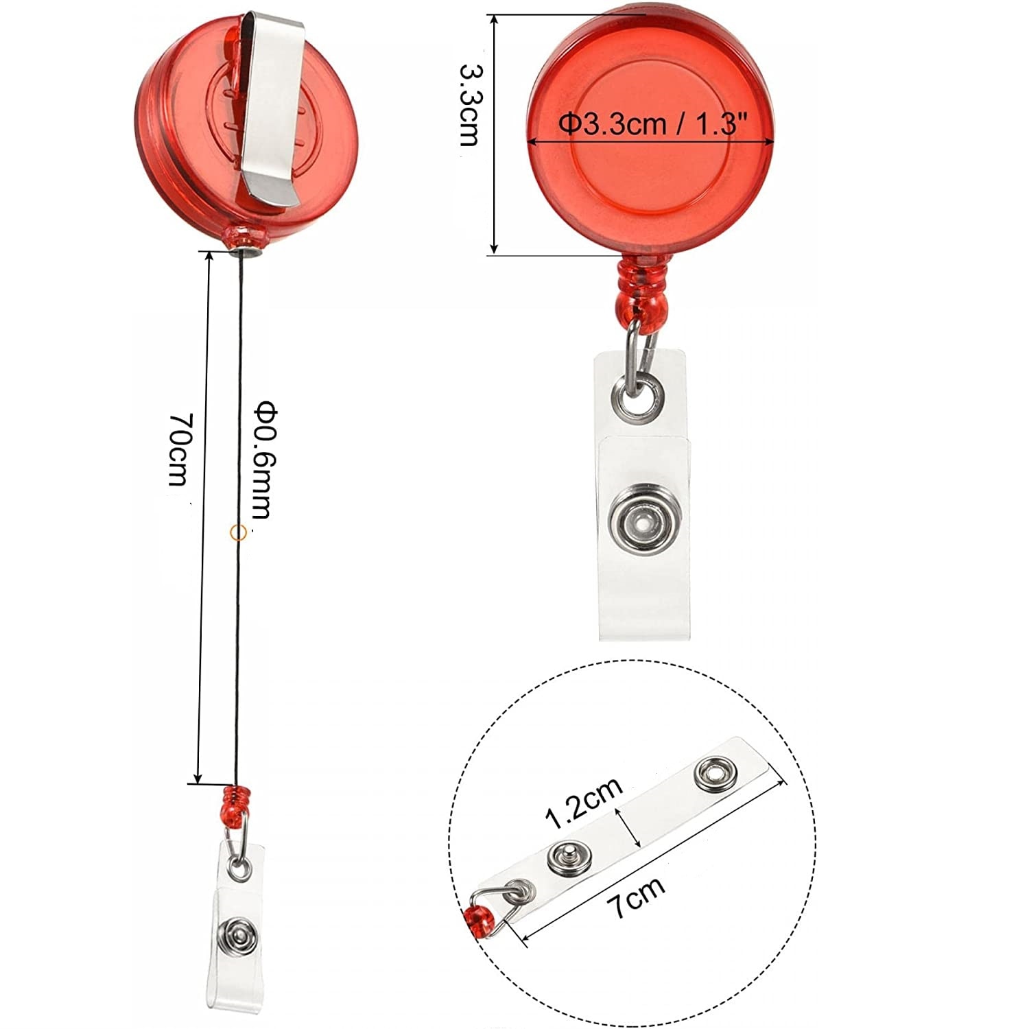 Snur retractabil pentru ecuson rosu, FLR, 10 buc/set, cu clips, pentru ...