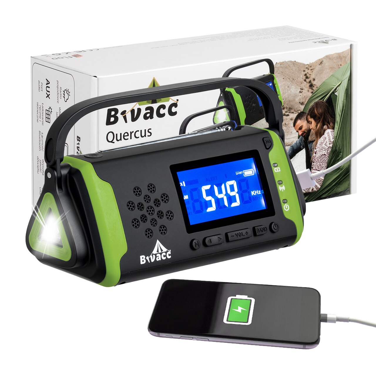 Radio solar, Portabil, Bluetooth/USB, Powerbank, 4000 mAh, Verde/Negru ...