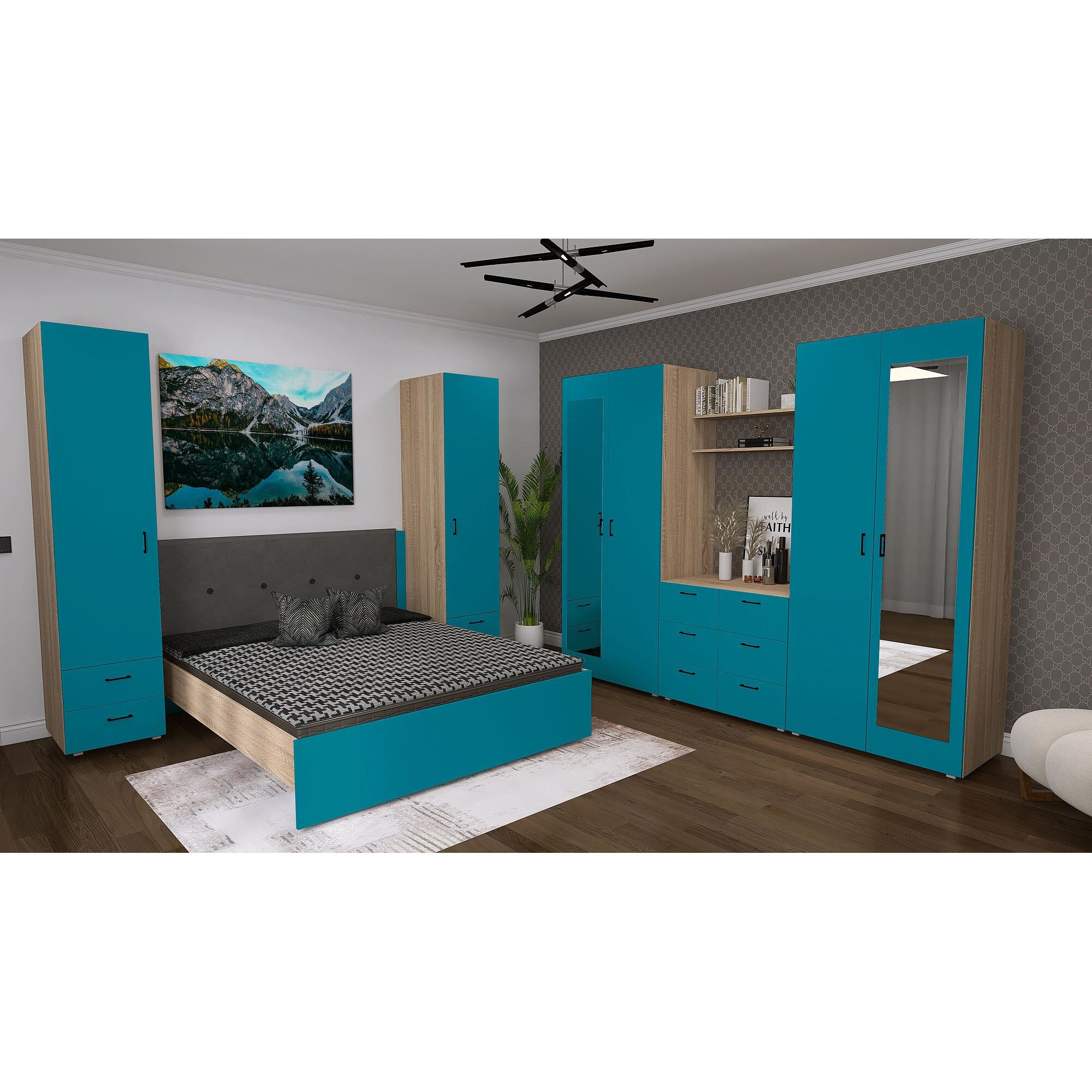 Set Dormitor JUMBO 25, pat 140x200, 4 dulapuri, comoda cu sertare ...