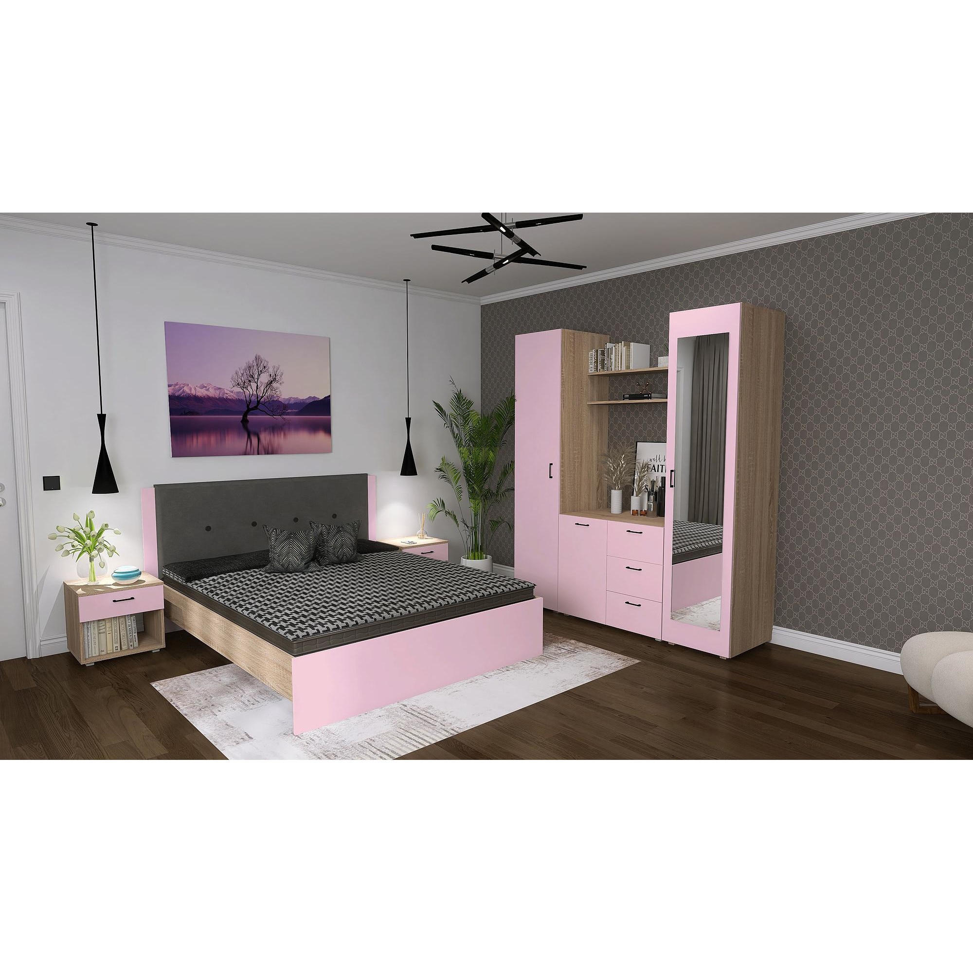 Set Dormitor JUMBO 17, pat 140x200, noptiere, 2 dulapuri, comoda cu ...