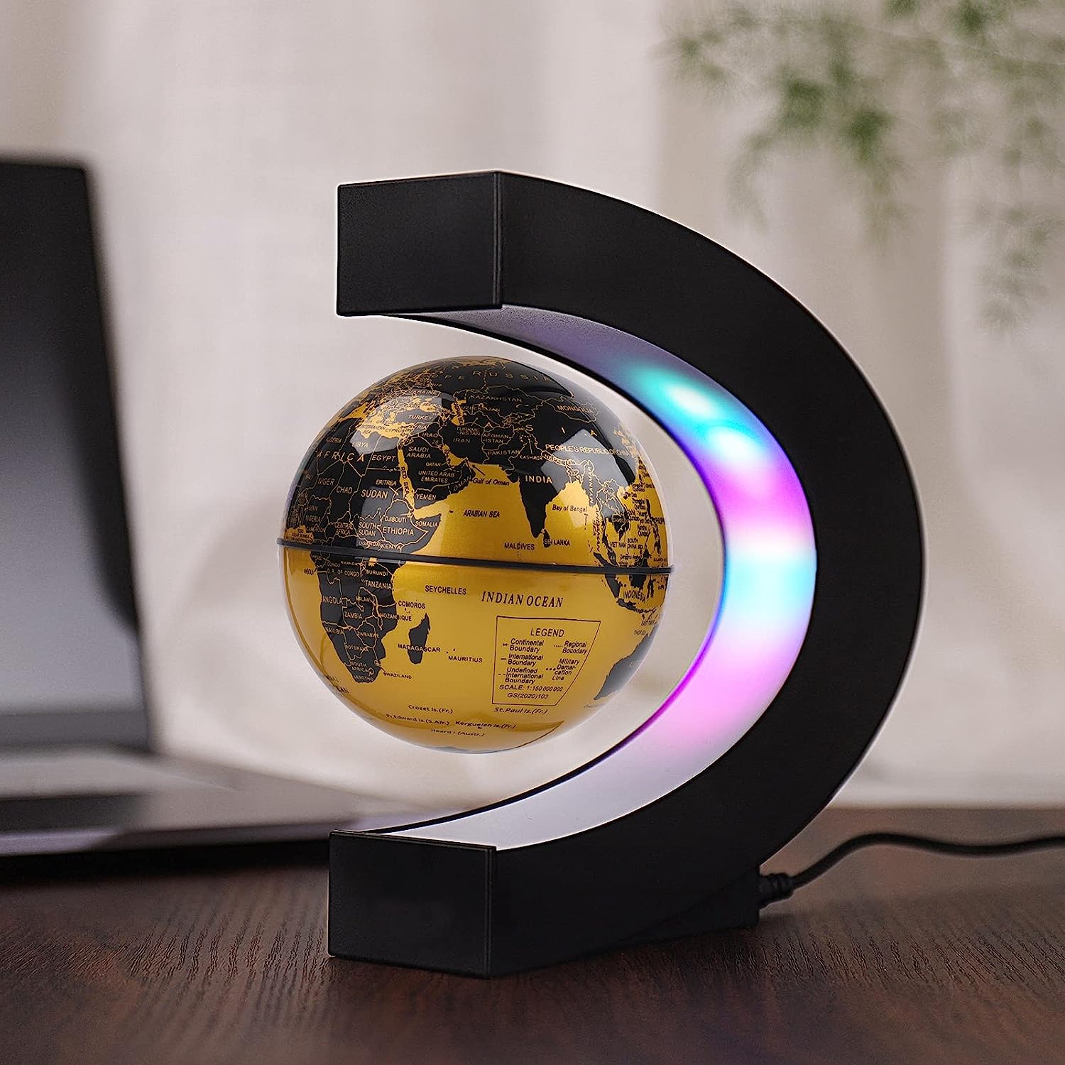 Glob pamantesc magnetic plutitor cu iluminare LED, Gold - eMAG.ro