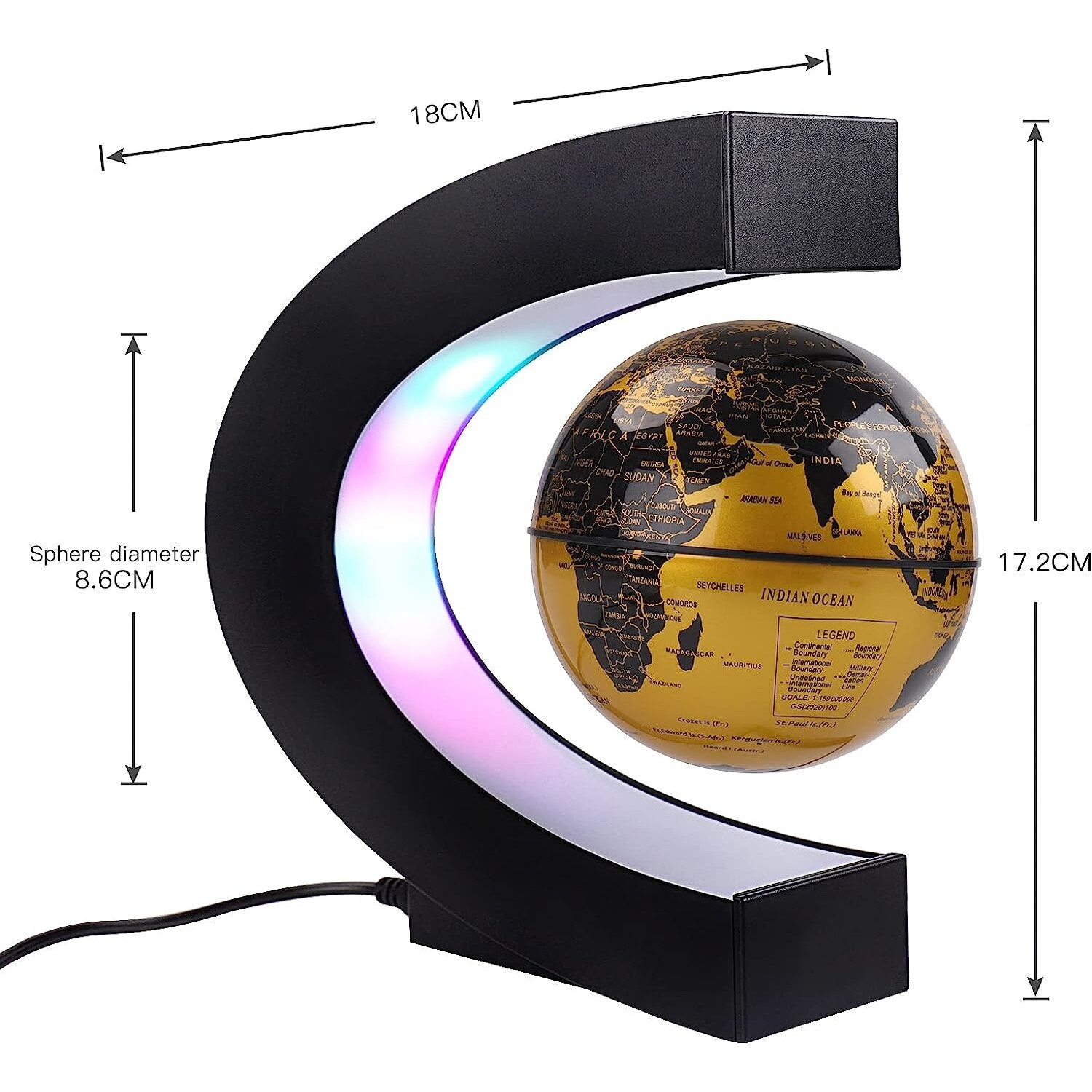 Glob pamantesc magnetic plutitor cu iluminare LED, Gold - eMAG.ro