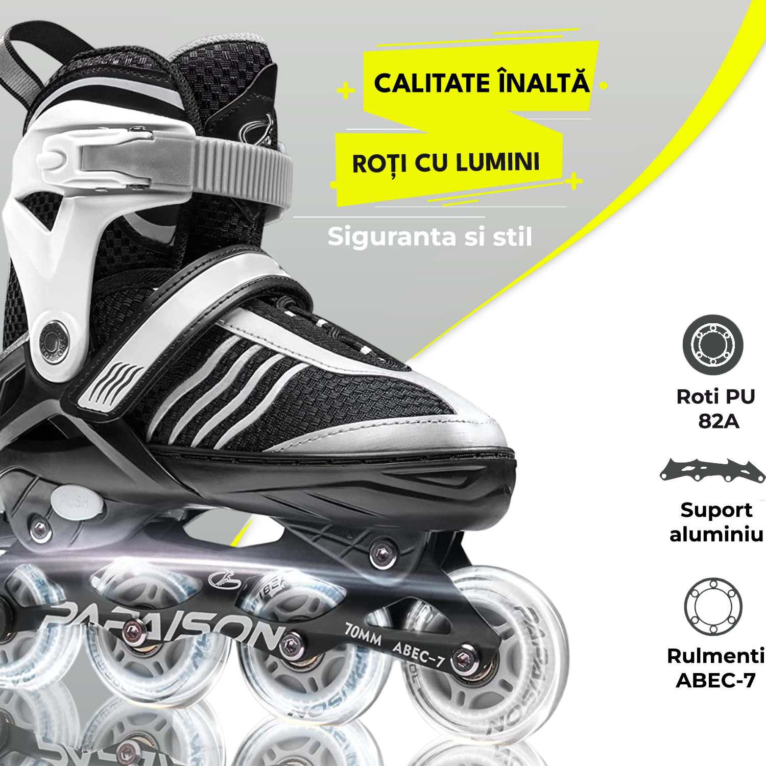 Role reglabile pentru copii si adulti, roti luminoase din silicon, 4 ...