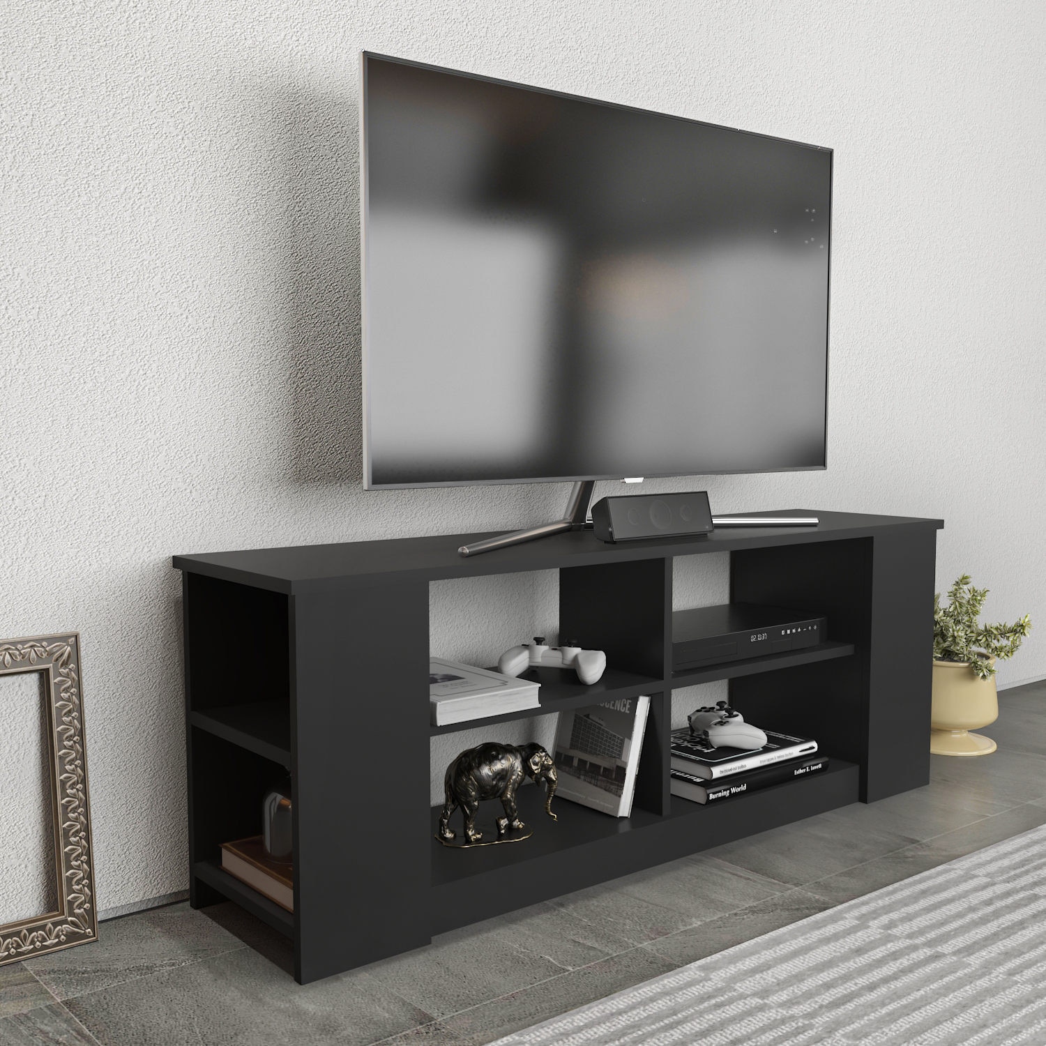 Comoda TV, Space, Gri, 140 x 51 x 35 cm - eMAG.ro
