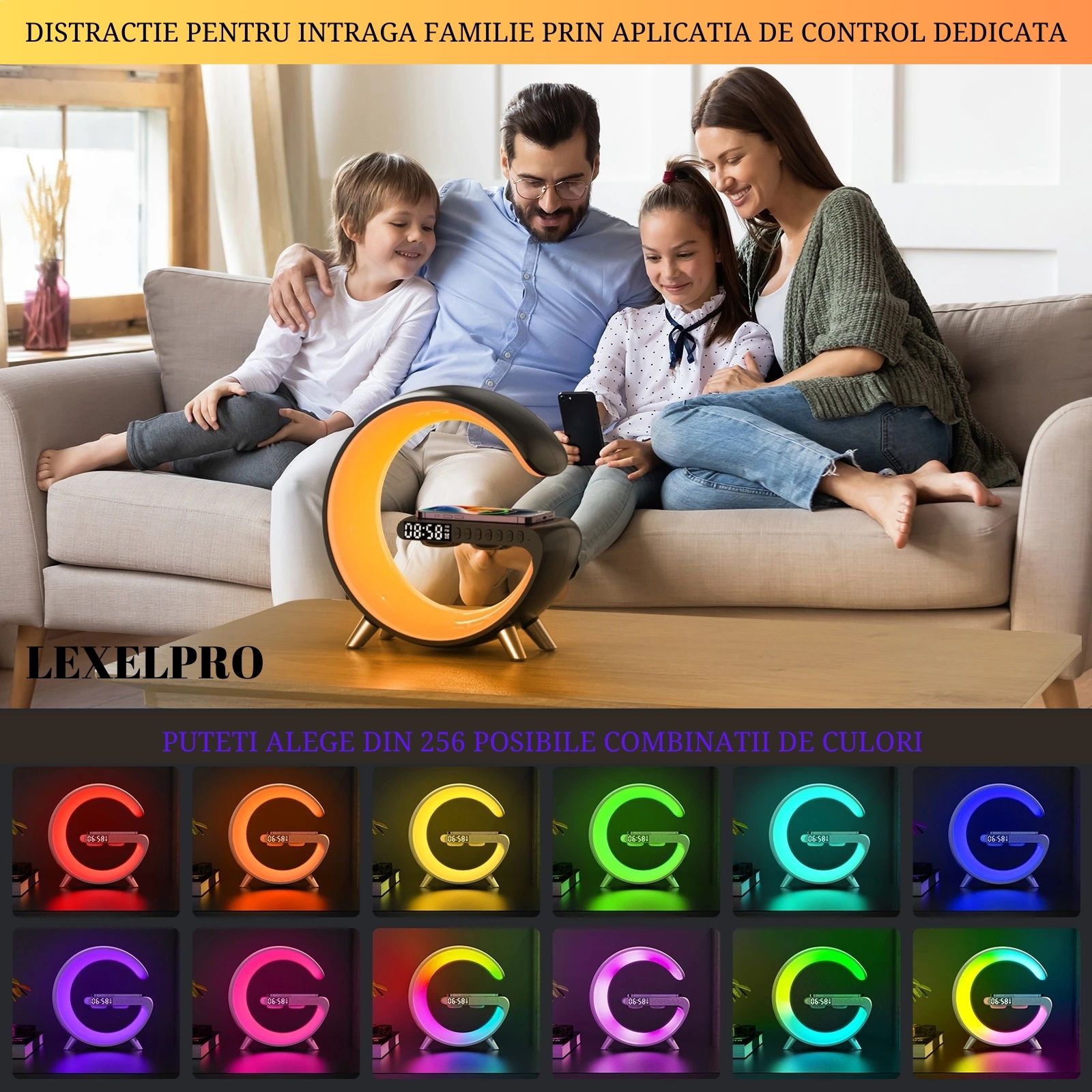 Lampa Inteligenta RGB LEXELPRO®, design modern, ceas digital cu alarma ...