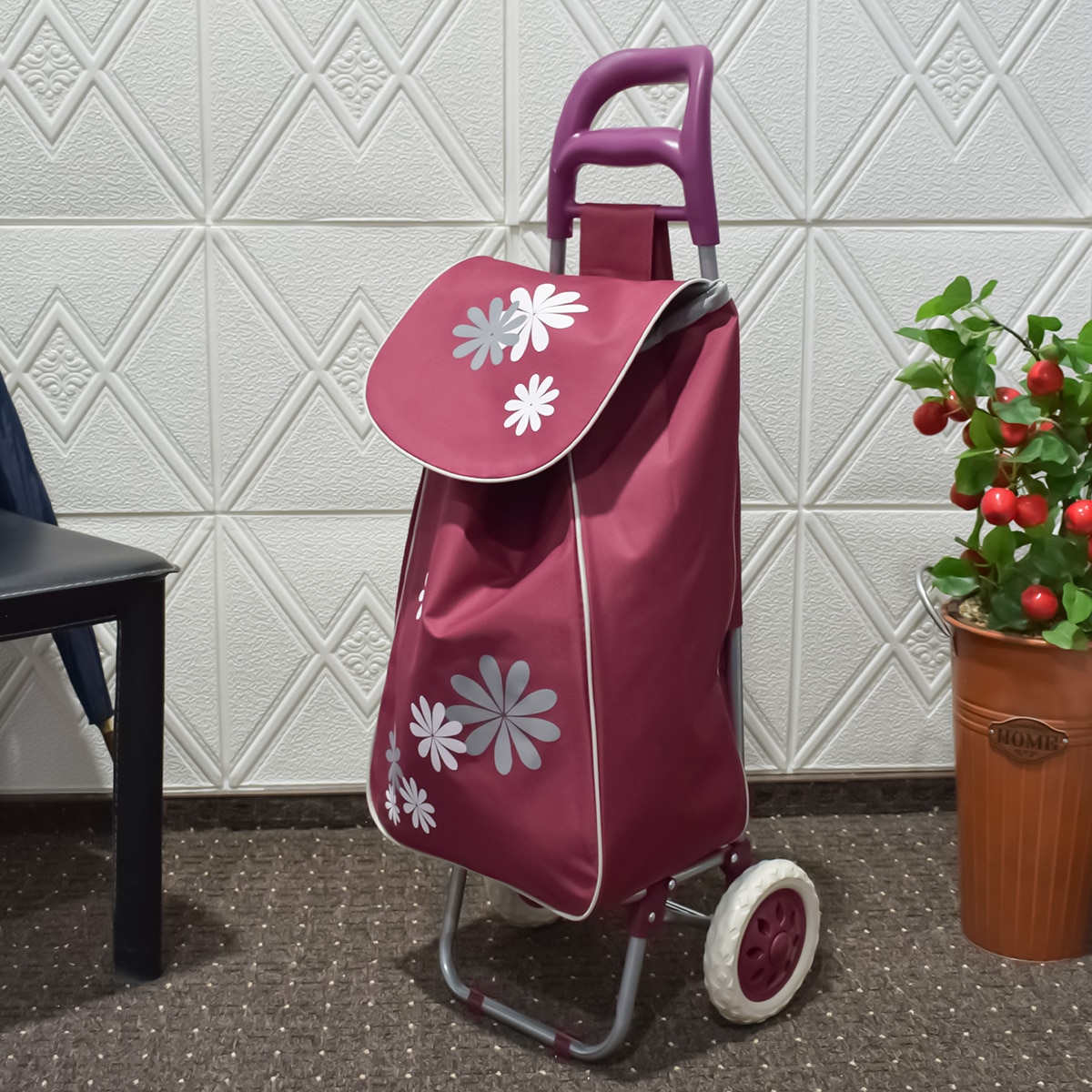 Carucior de piata pliabil, Naimeed D4942, 2 roti, 37 L, Rosu + roata ...