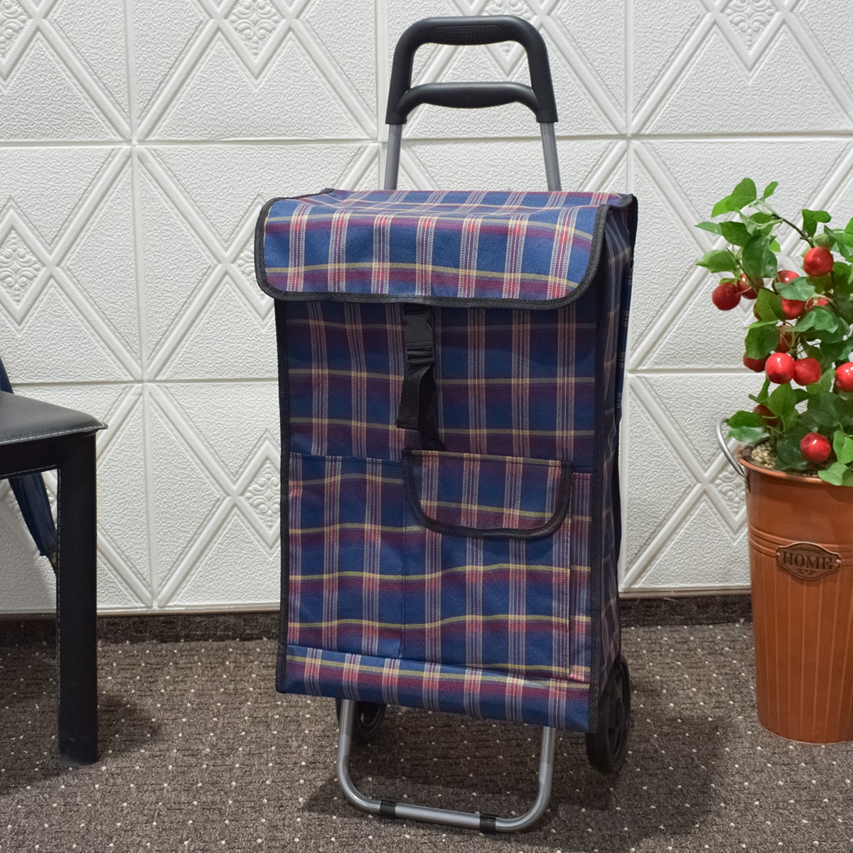 Carucior de piata pliabil, Naimeed D4945, 2 roti, 43 L, Albastru/Rosu ...