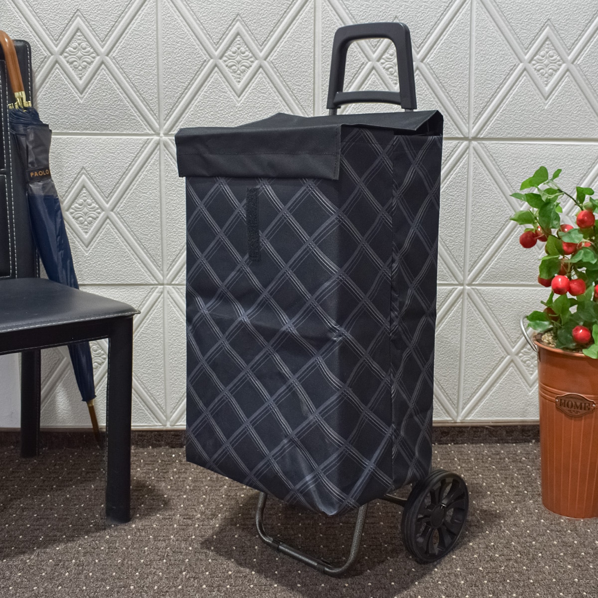 Carucior de piata pliabil, Naimeed D4946, 2 roti, 62 L, Negru/Alb - eMAG.ro