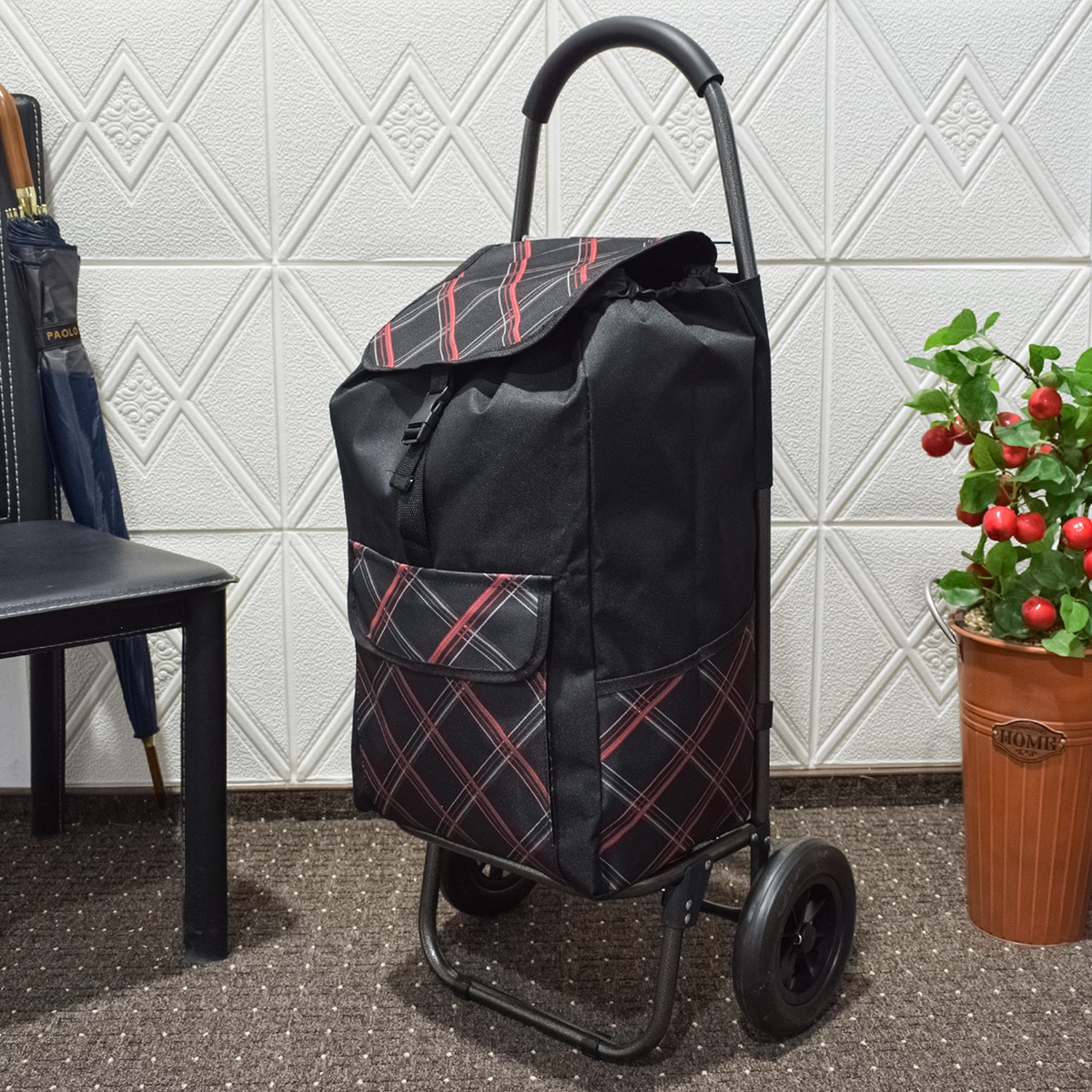 Carucior de piata pliabil, Naimeed D4947, 2 roti, 49 L, Negru/Rosu ...