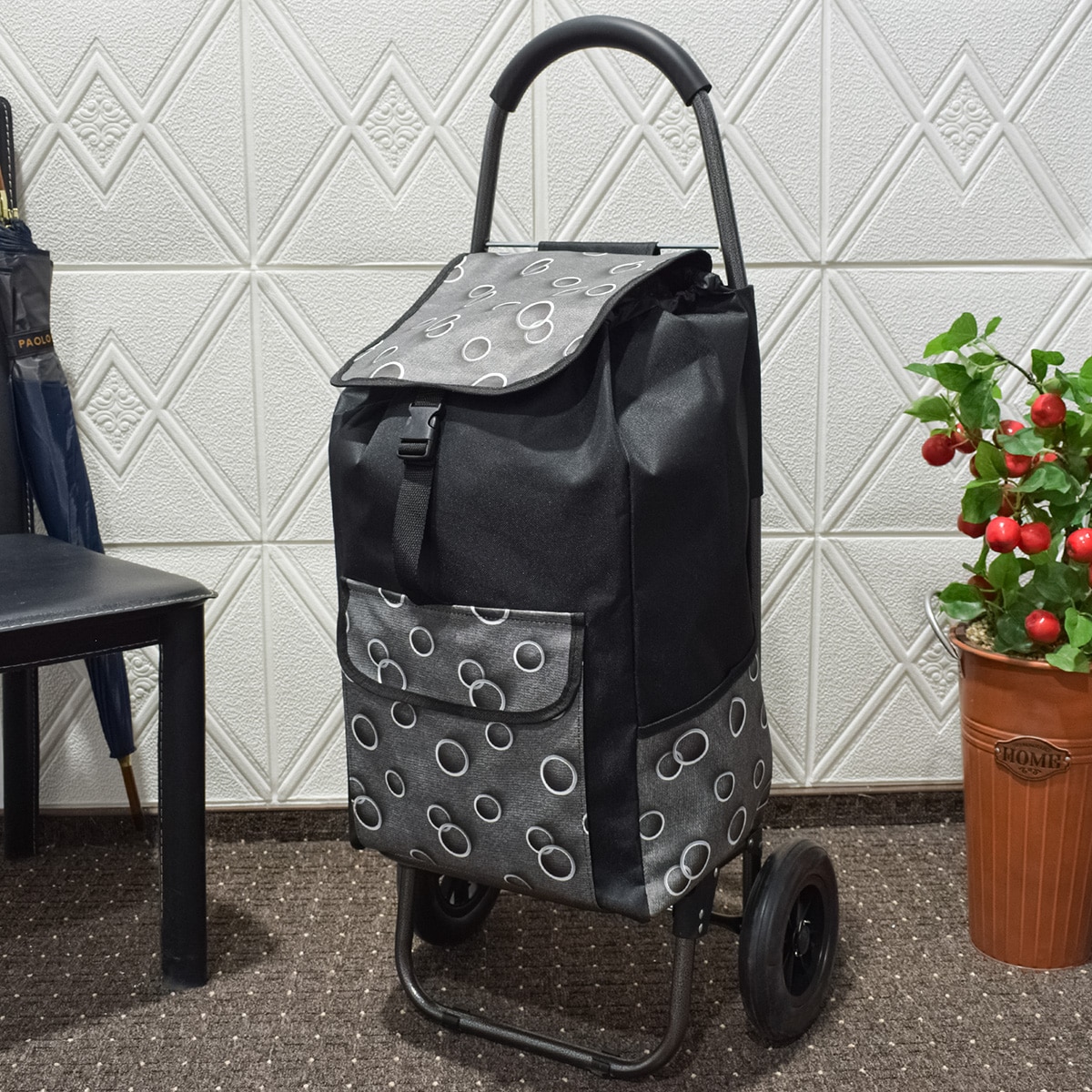 Carucior de piata pliabil, Naimeed D4947, 2 roti, 49 L, Negru/Alb ...