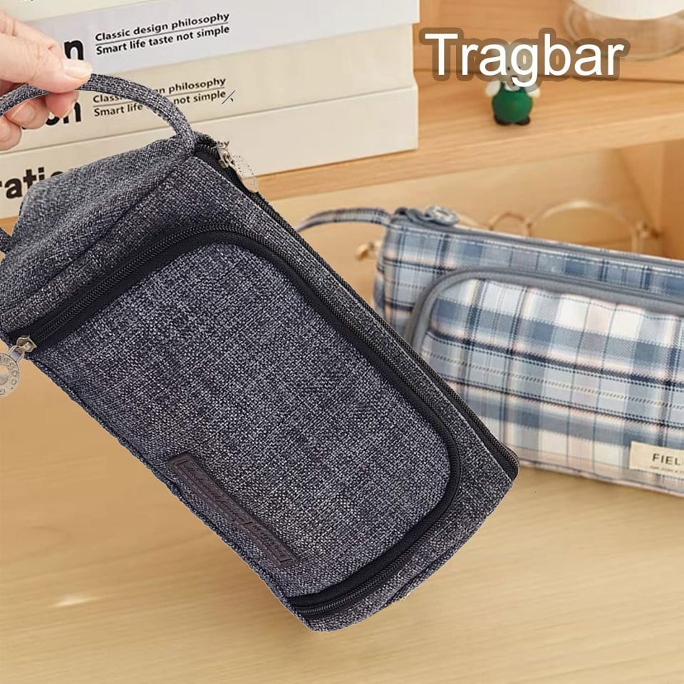 Чанта за съхранение на грим и козметика Tachio, платно, сива, 21 x 8 x ...