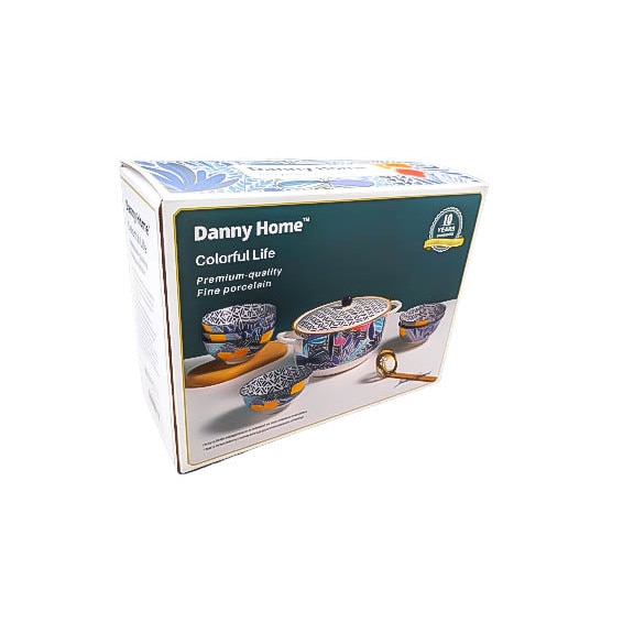 Сервиз за хранене и купа 7 части, Danny Home, 6 човека, Порцелан, Бяло ...