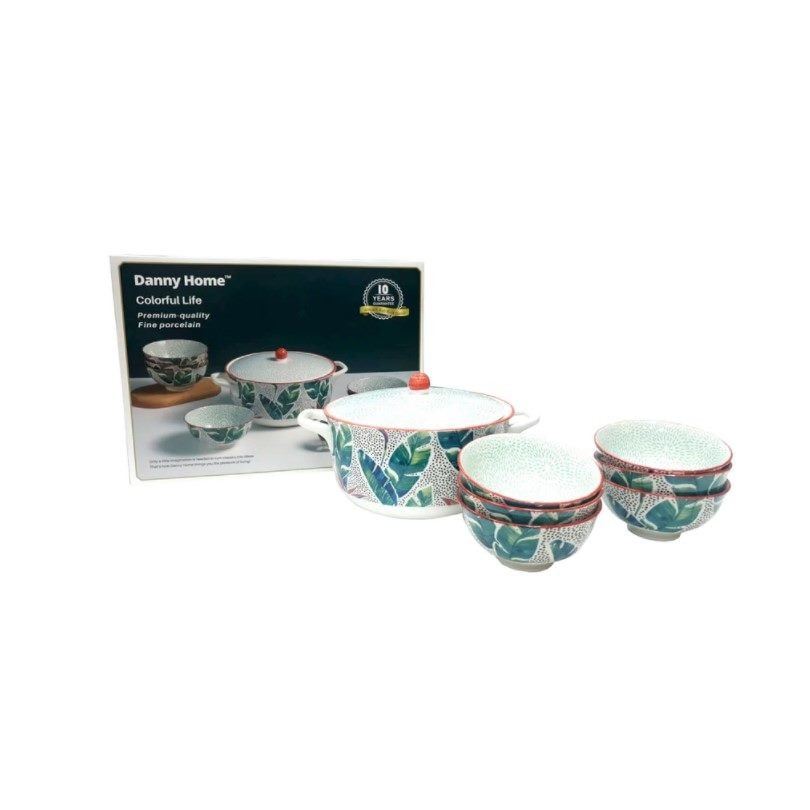 Set supiera si boluri 7 piese, Danny Home, 6 persoane, Portelan, Alb ...