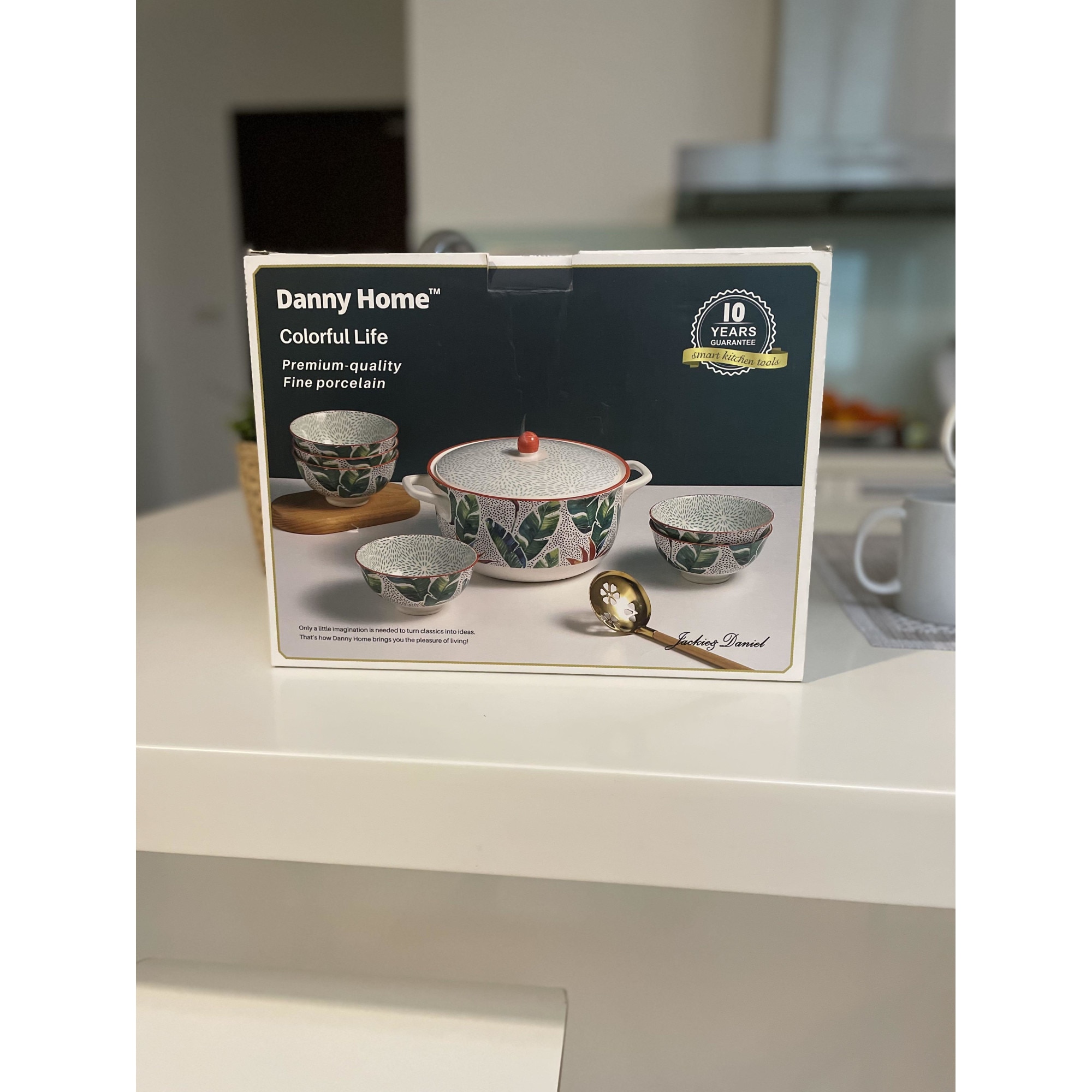 Сервиз за хранене и купа 7 части, Danny Home, 6 човека, Порцелан, Бял ...