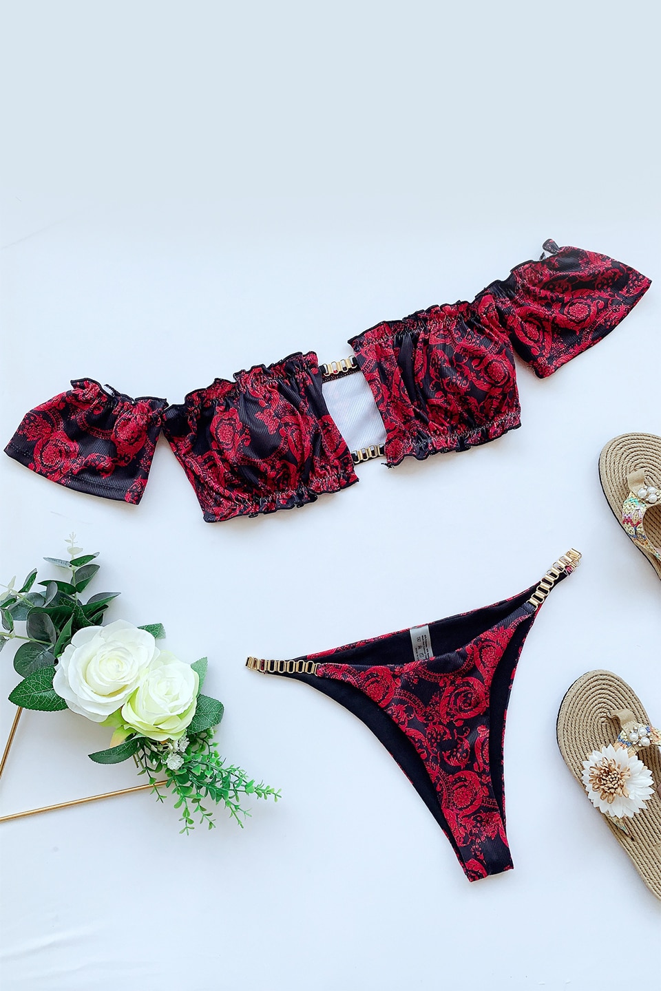 Costum de baie dama, 2 piese, model vintage elegant, cu maneci atasate ...
