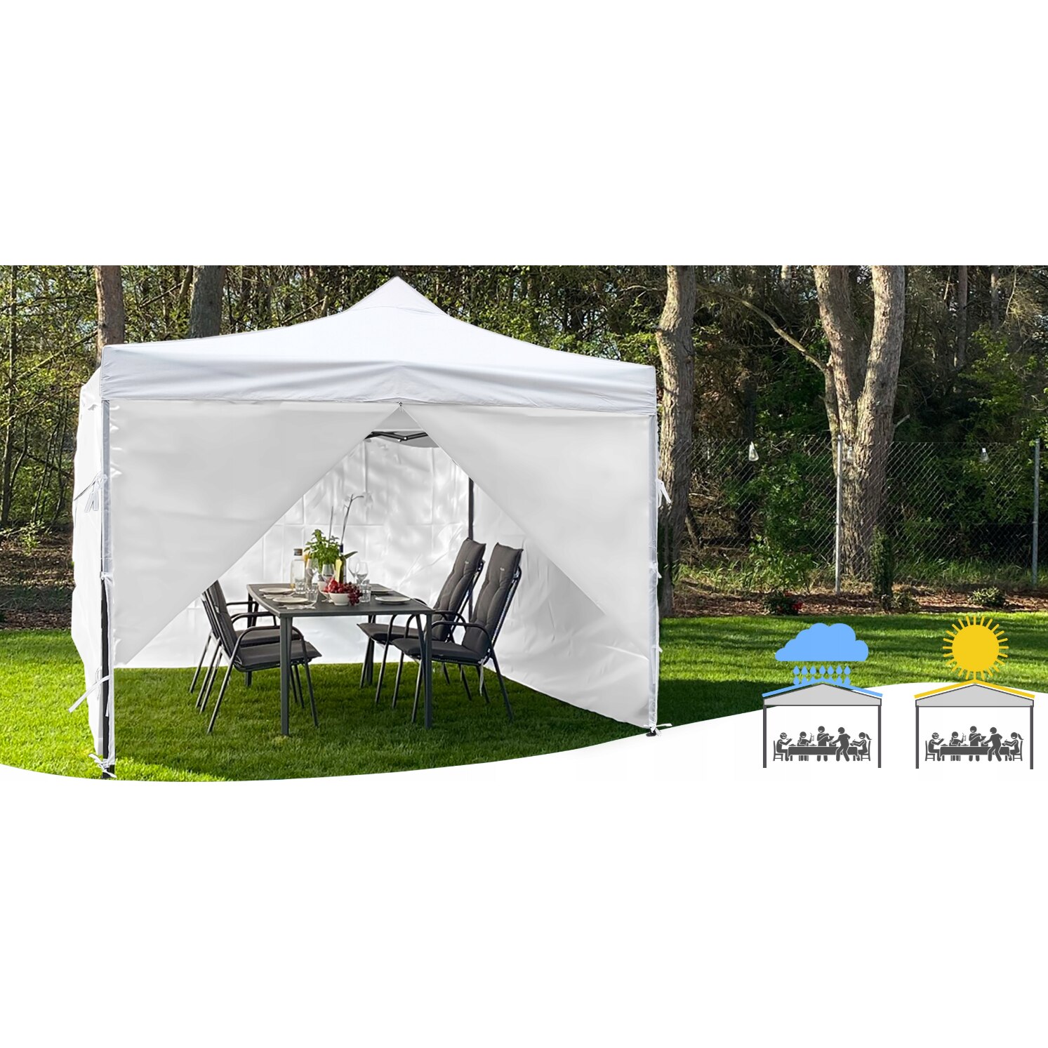 Pavilion pliabil, Zola®, alb, 3x3 m, 4 pereti detasabili, structura din ...
