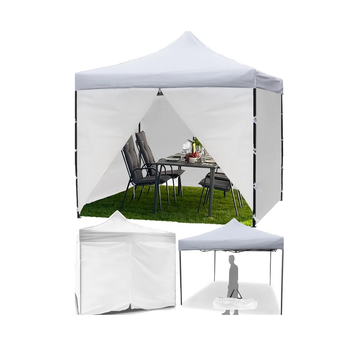 Pavilion pliabil, Zola®, alb, 3x3 m, 4 pereti detasabili, structura din ...