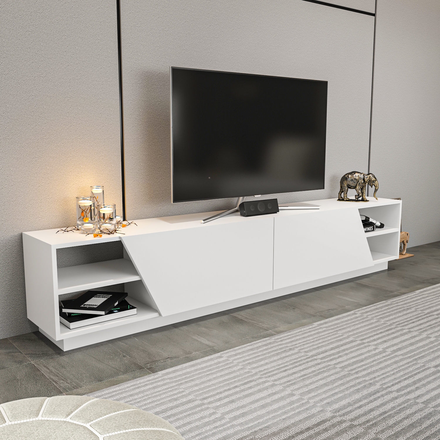 Comoda TV, Rhodes, Alb, 240 x 47 x 37 cm - eMAG.ro