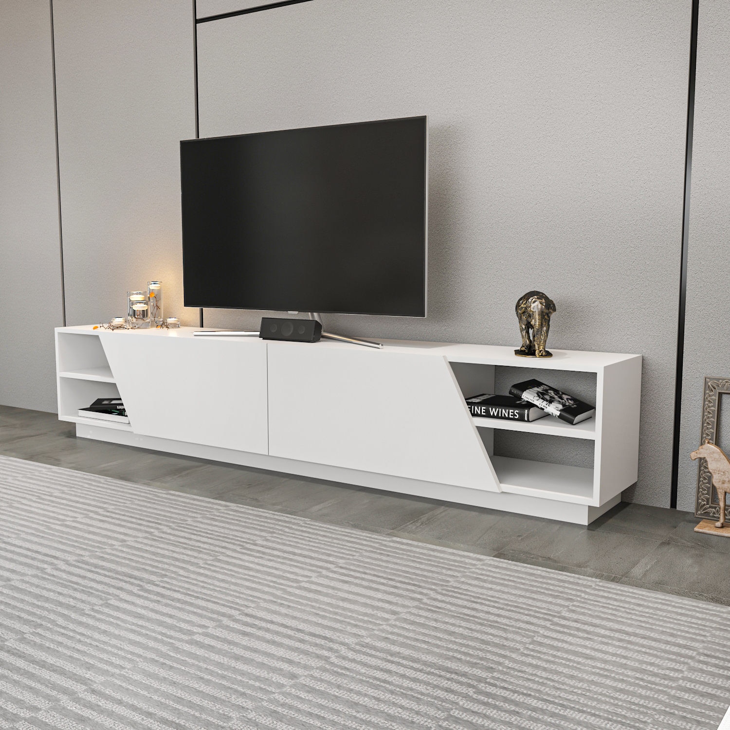 Comoda TV, Rhodes, Alb, 240 x 47 x 37 cm - eMAG.ro