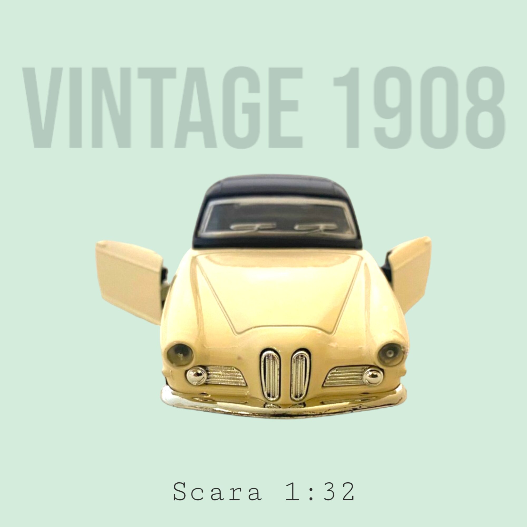 Macheta auto, Classic Car Vintage 1908, scara 1:32, culoare crem, 13 cm ...