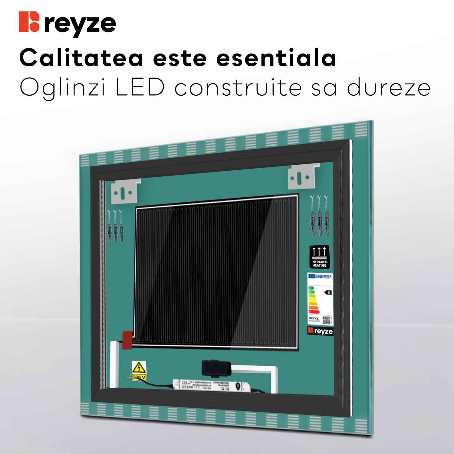 Oglinda LED Patrata 130x130 cm cu butoane touch si dezaburire pentru ...