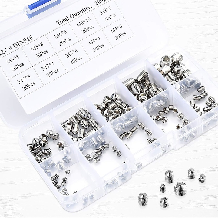 Set 200 suruburi, Otel inoxidabil, M3/M4/M5/M6/M8, Argintiu - eMAG.ro