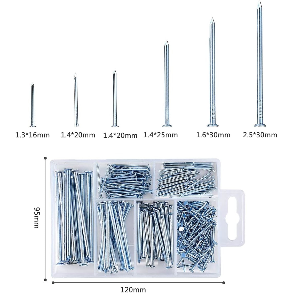 Set 240 cuie, Otel, 6 Dimensiuni, Argintiu - eMAG.ro