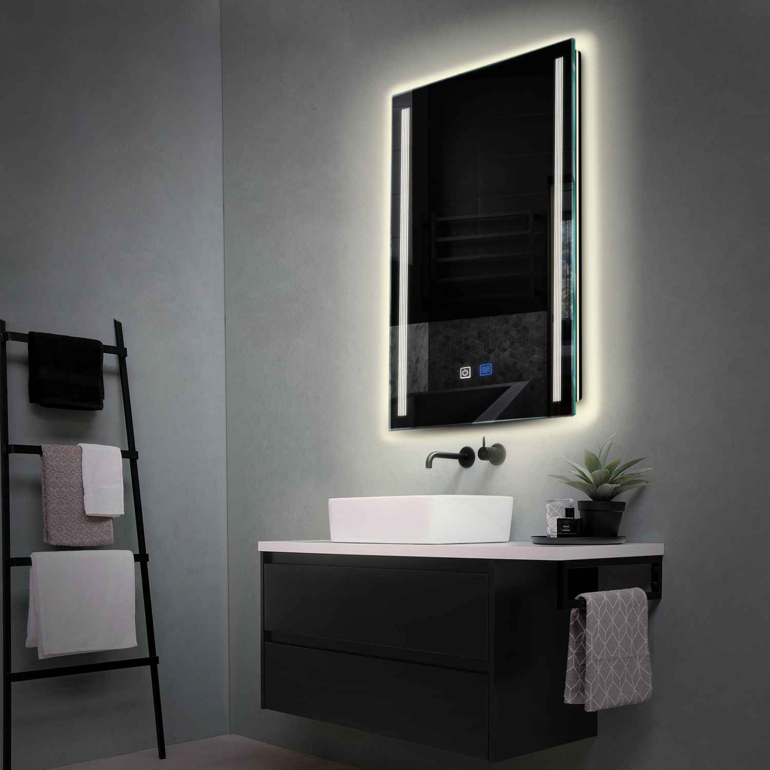 Oglinda LED Verticala 60x120 cm cu butoane touch si dezaburire pentru ...