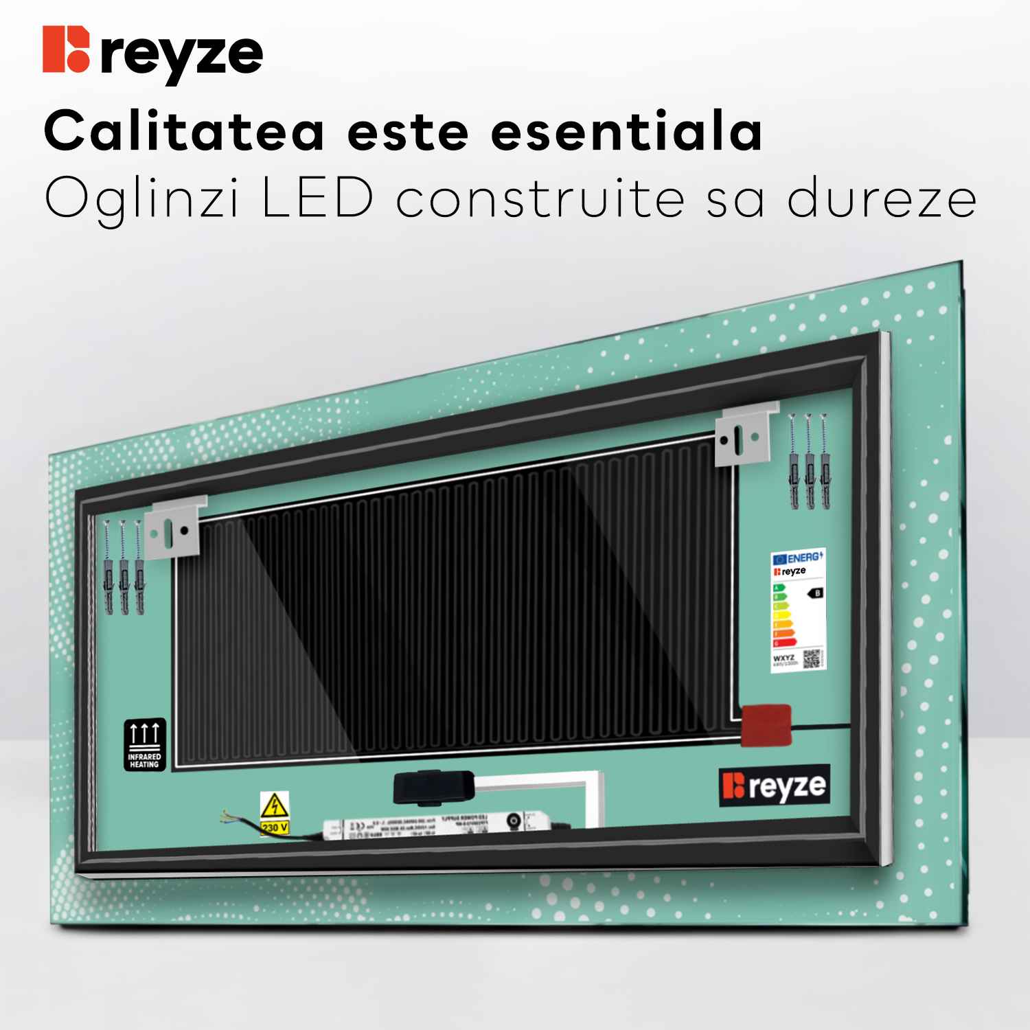 Oglinda LED 100x80 cm, LED Cald 3000K, functie dezaburire, butoane ...