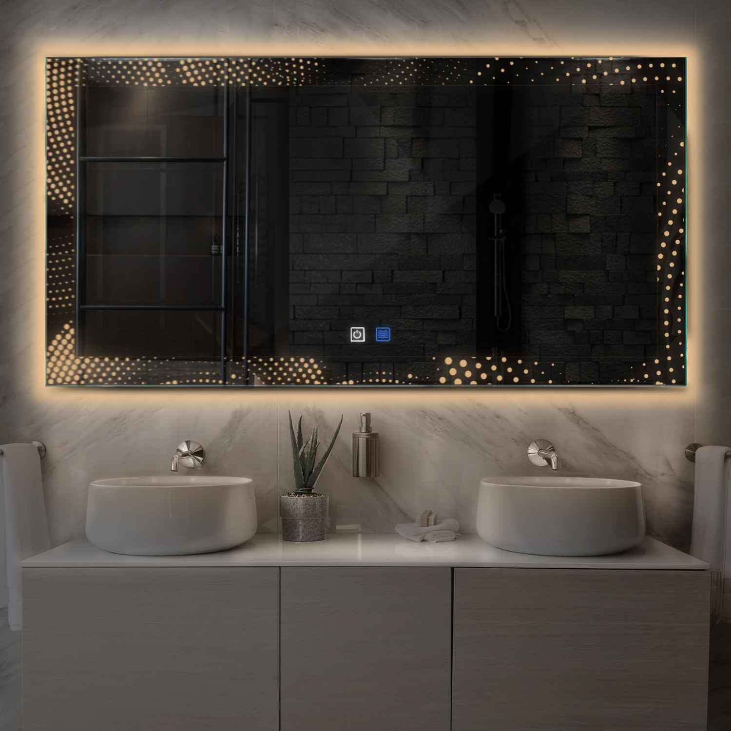 Oglinda LED 100x80 cm, LED Cald 3000K, functie dezaburire, butoane ...