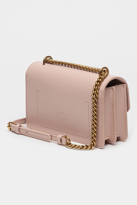 Pinko, Geanta crossbody mica din piele cu aplicatie logo metalica Love ...