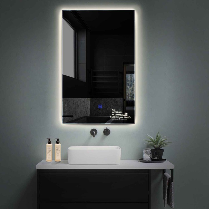 Oglinda LED 90x120 cm, LED Neutru 4000K, buton touch, Model Reyze ...