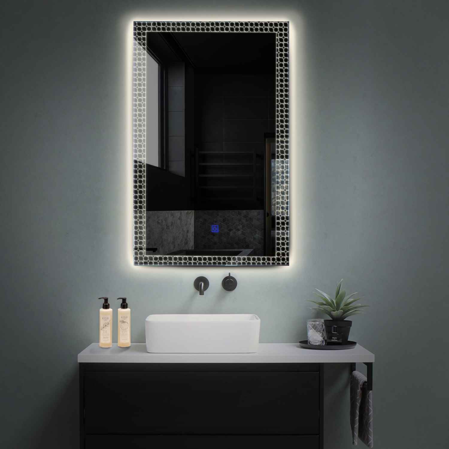 Oglinda LED 60x50 cm, LED Neutru 4000K, buton touch, Model Reyze ...