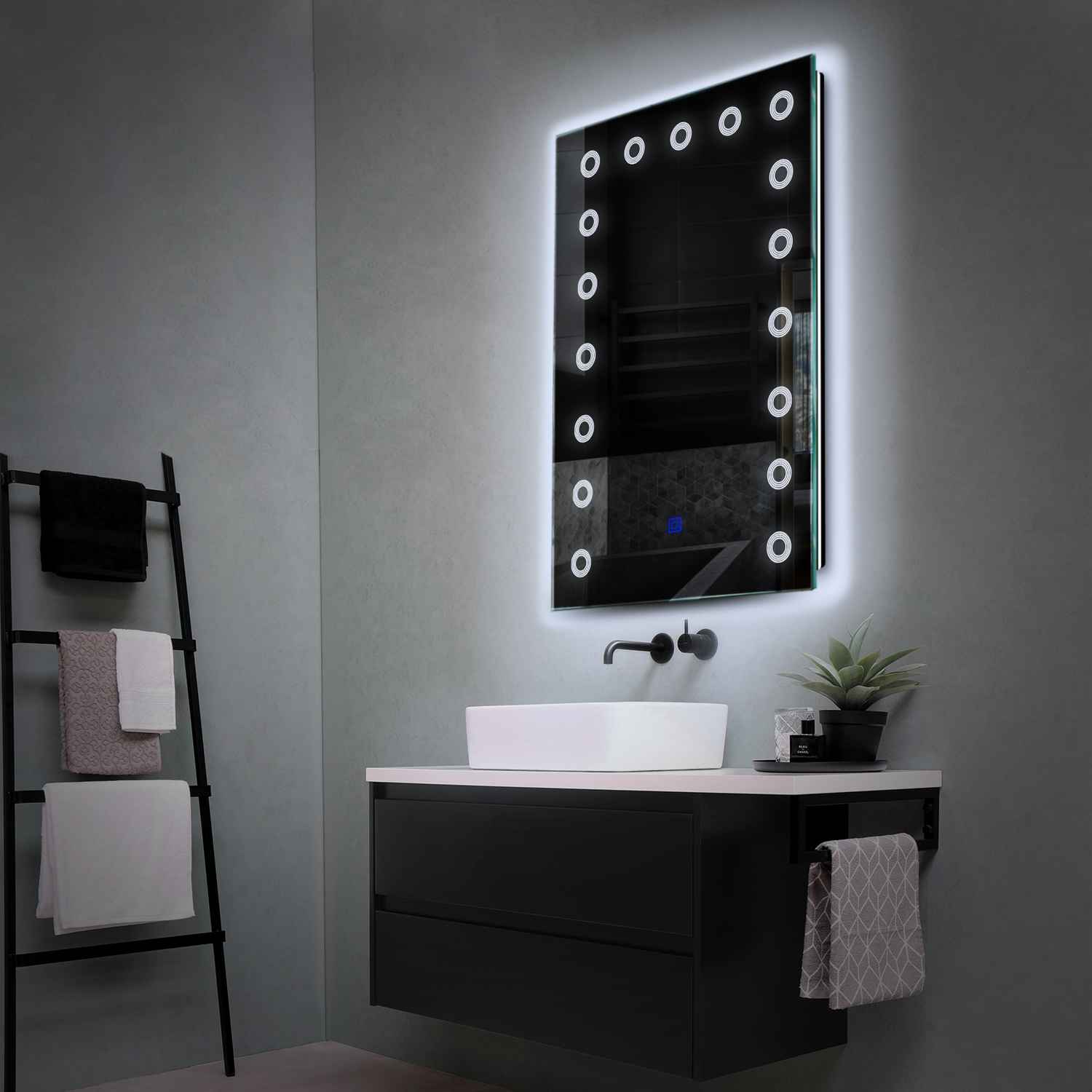 Oglinda LED Verticala 80x100 cm, cu buton touch pentru baie sau ...