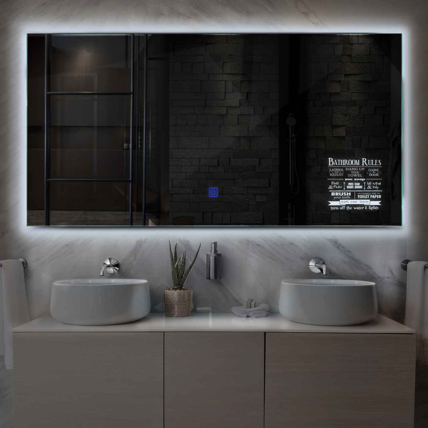 Oglinda LED 180x100 cm, LED Rece 6000K, buton touch, Model Reyze ...