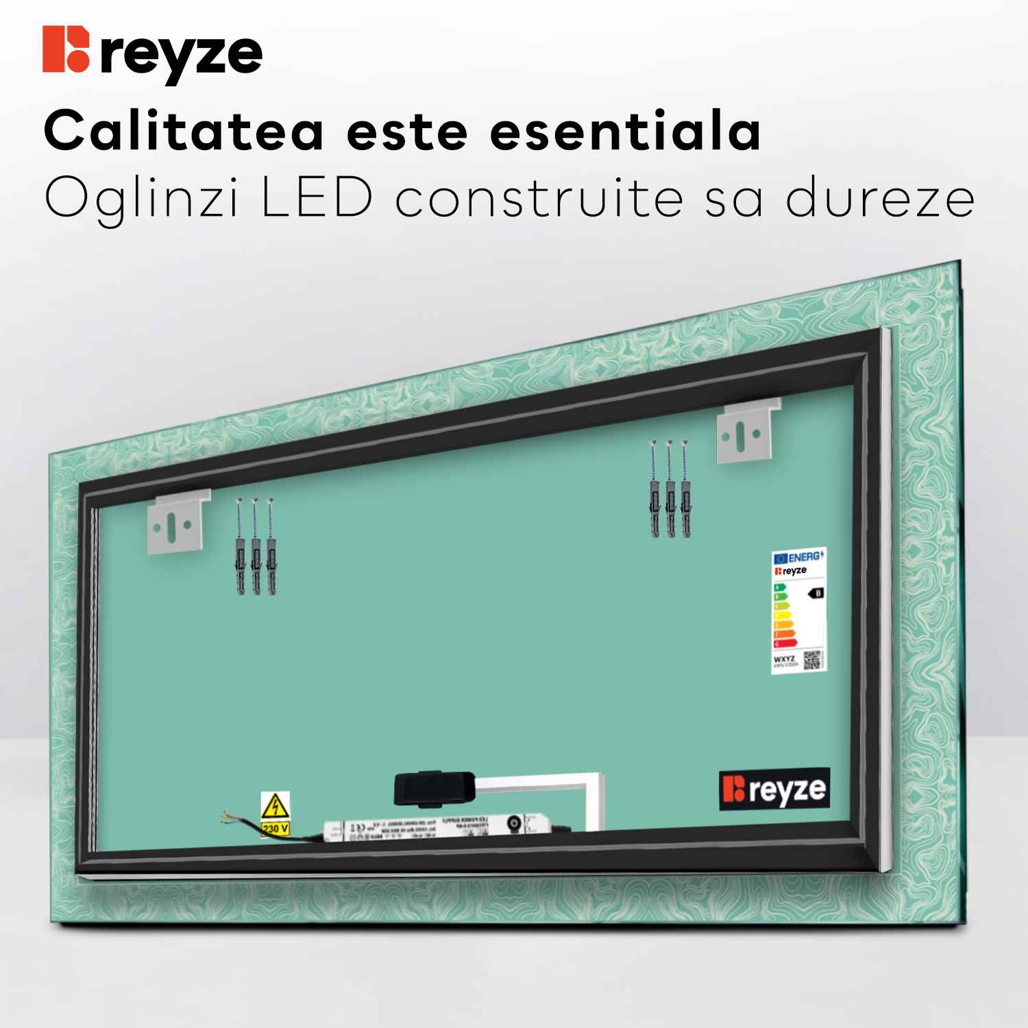 Oglinda LED 130x60 cm, LED Rece 6000K, buton touch, Model Reyze ...