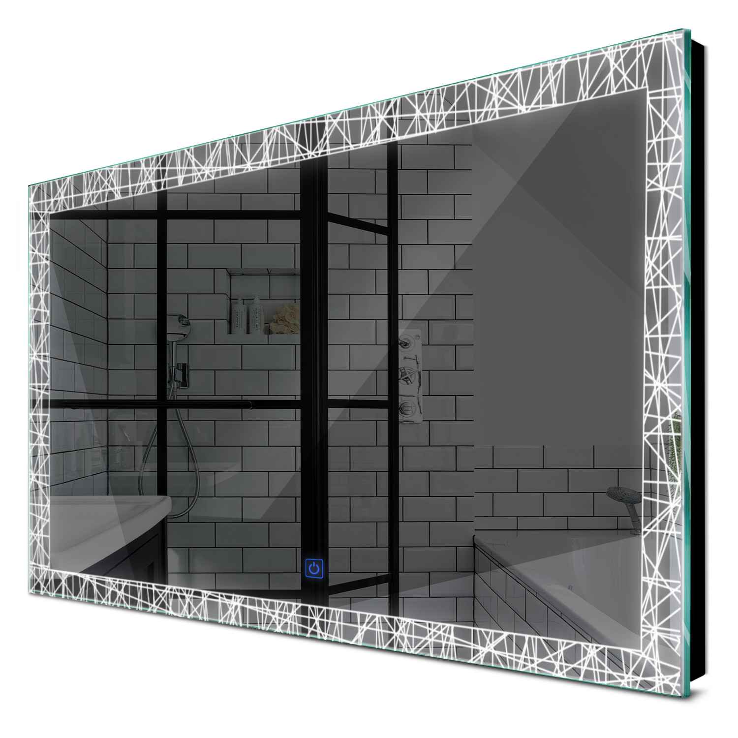 Oglinda LED Orizontala 100x90 cm, cu buton touch pentru baie sau ...